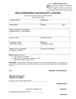 Fillable Online MEDICAL REIMBURSEMENT CLAIM FORM FOR OPD / IP ... Fax ...
