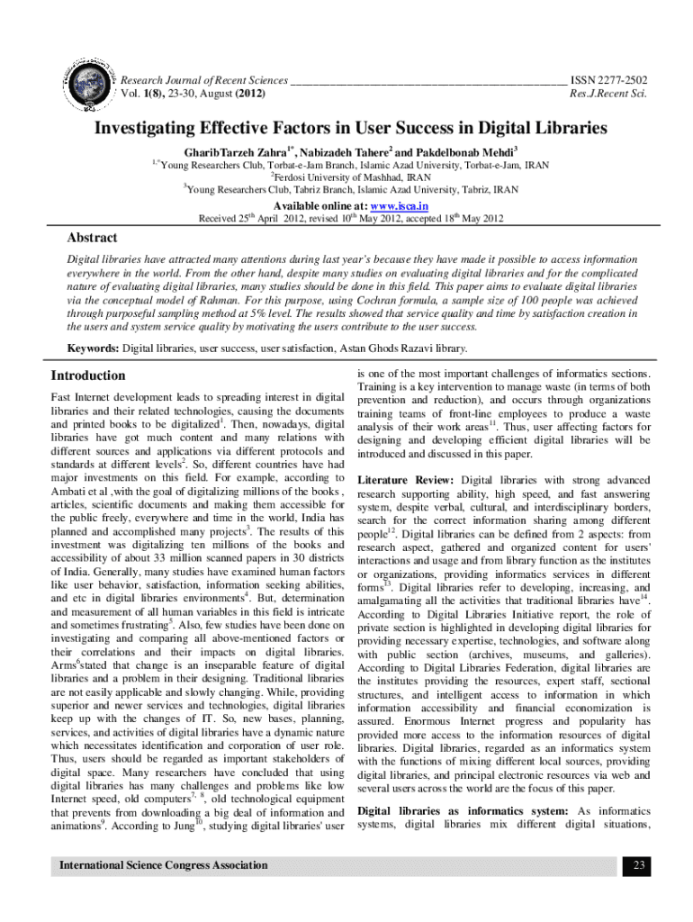 Fillable Online Investigating Effective Factors in User Success in ...
