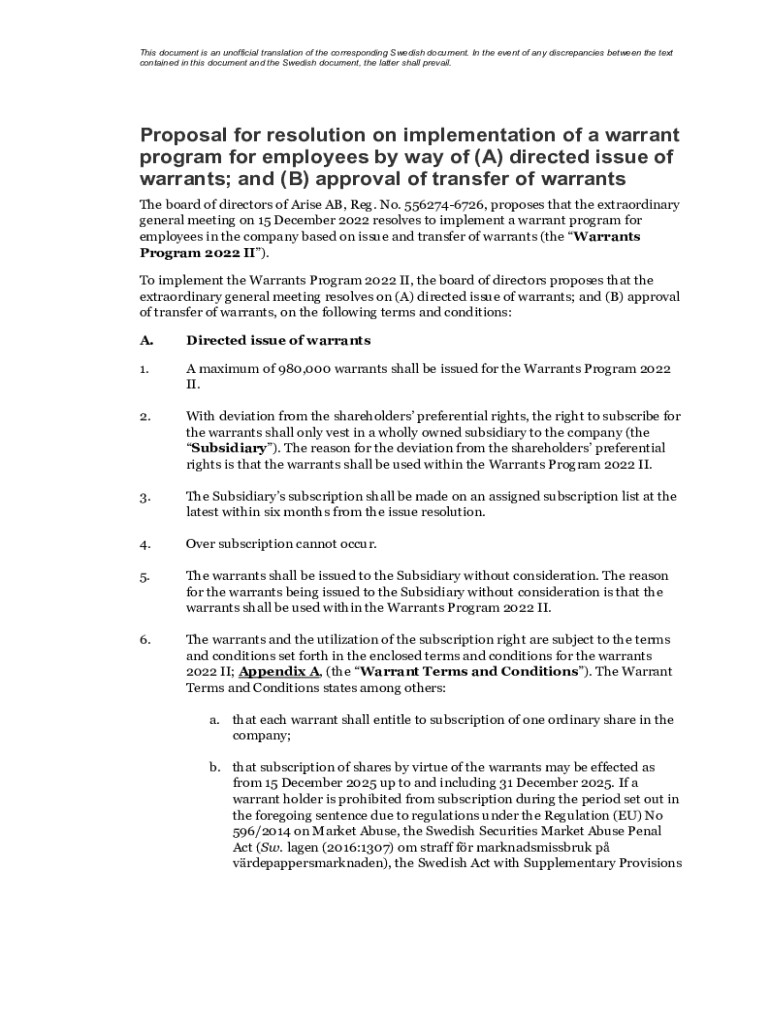 Fillable Online This is an unofficial translation of the Swedish ...