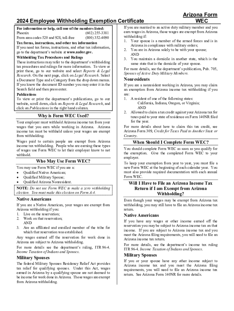 Fillable Online Arizona Form Employee's Arizona Withholding Election A ...