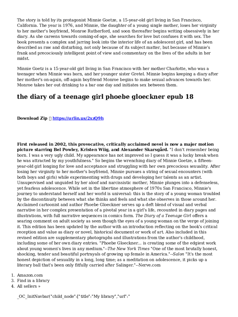 Fillable Online The Diary Of A Teenage Girl Phoebe Gloeckner Epub 18 ...