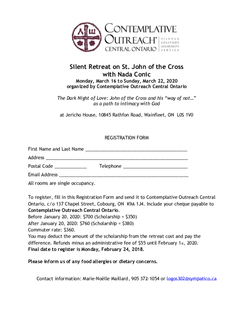 Fillable Online Silent Retreat on St. John of the Cross with Nada Conic ...