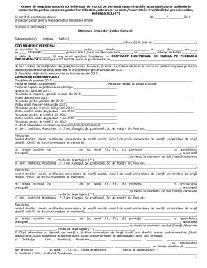 Fillable Online Cerere de angajare cu contract individual de munc pe ...