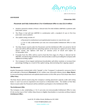 Fillable Online Placement and Fully Underwritten 1 for 4 Entitlement ...