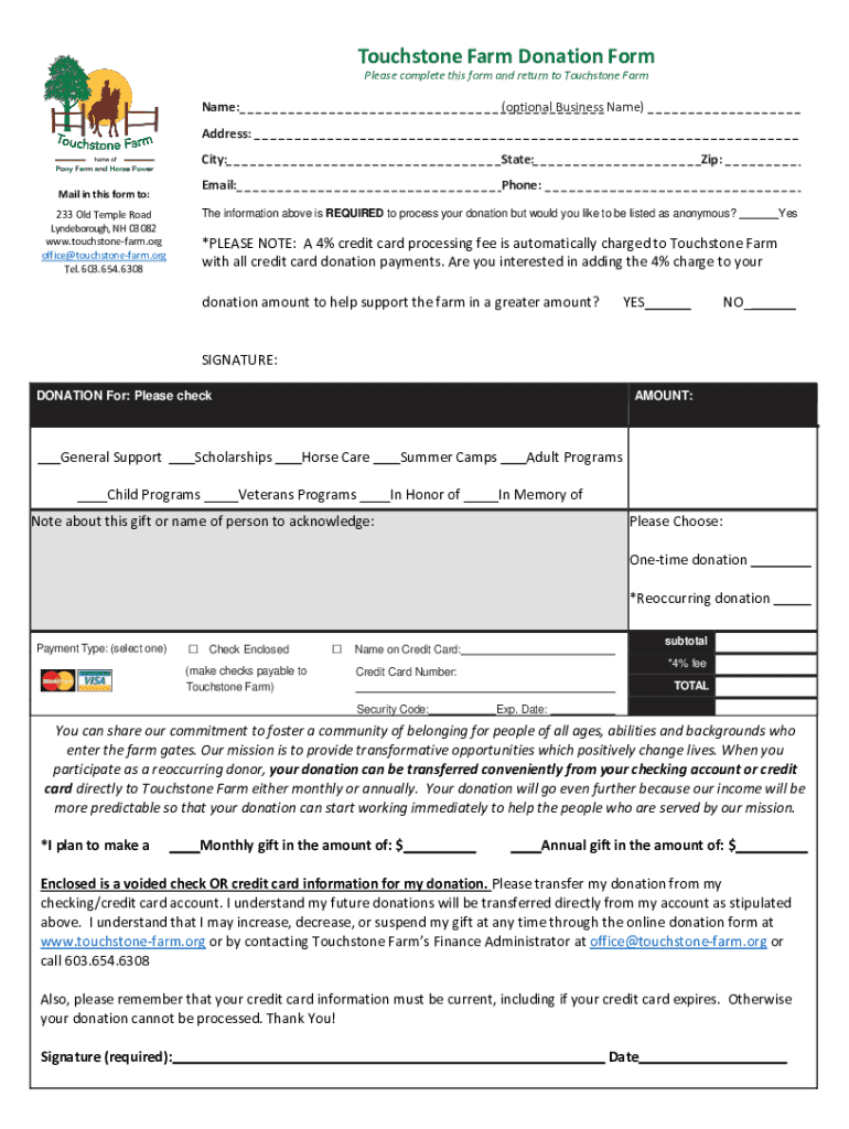 Fillable Online Touchstone Community SchoolOnline donation form Fax ...