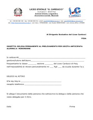 Compilabile Online Modulo delega per ritiro anticipato da scuola Fax ...