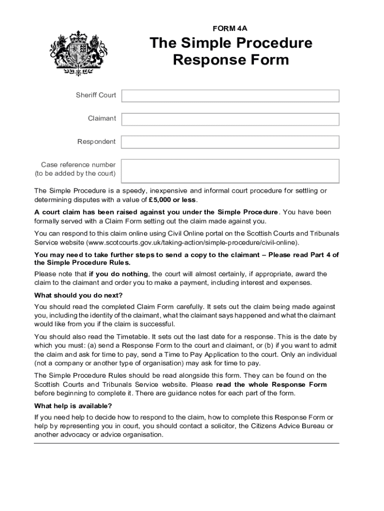 Fillable Online Submitting a response to a Simple Procedure Claim for ...