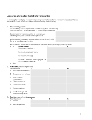 Invulbaar Online Aanvraag ter verkrijging van een exploitatievergunning Faxnummer Email ...