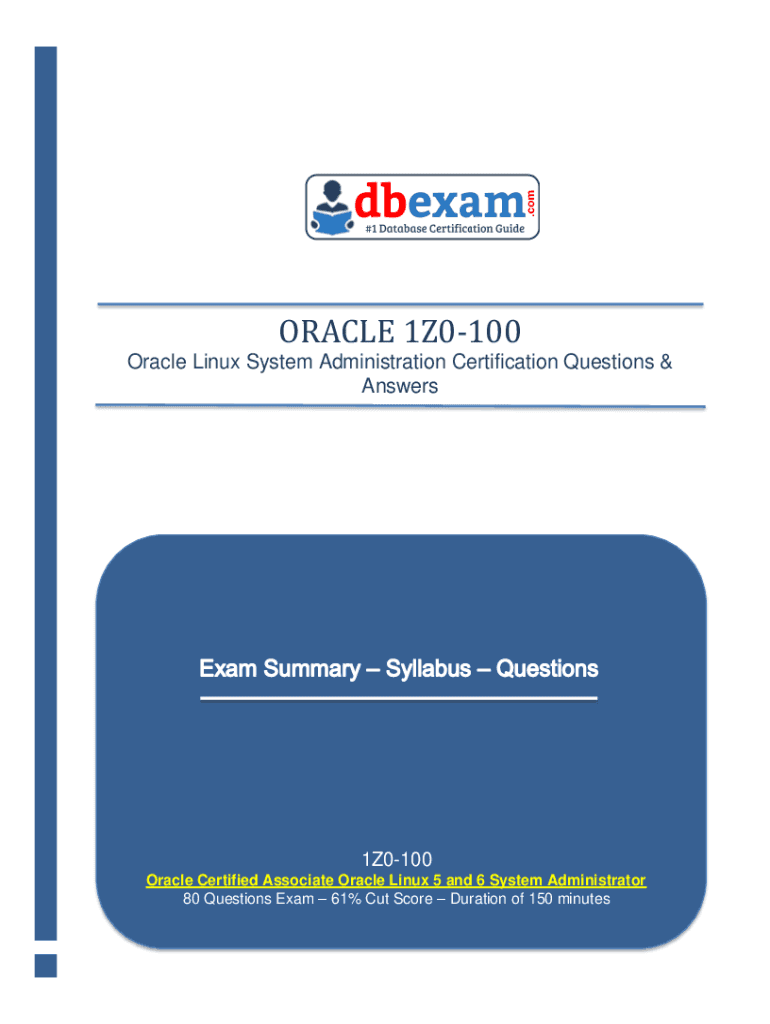 Fillable Online Oracle Linux 5 and 6 System Administration 1Z0-100 ...