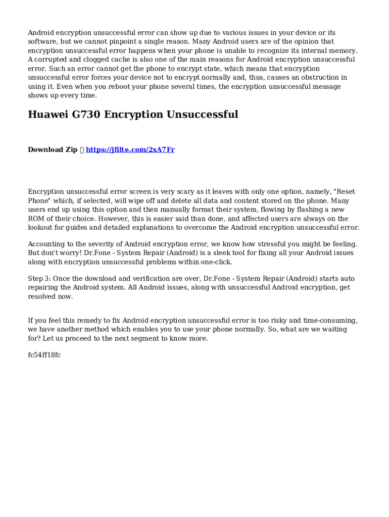 Fillable Online How to Fix Encryption Unsuccessful Error on Android ...
