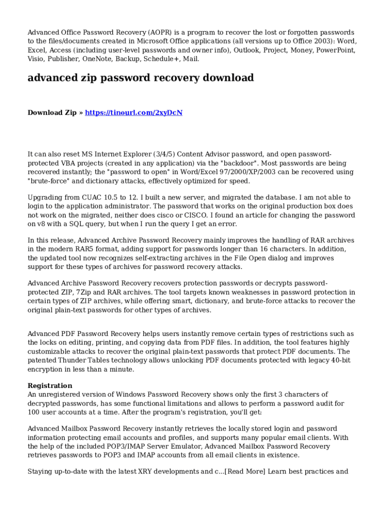 Fillable Online Advanced Zip Password Recovery Download Fax Email Print ...