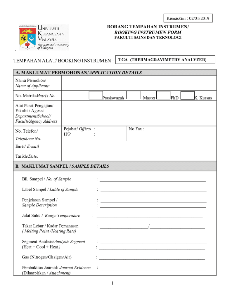 Fillable Online BOOKING INSTRUMEN FORM Fax Email Print - pdfFiller
