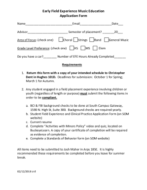 Fillable Online music osu Early Field Experience Music Education Application Form Fax Email ...