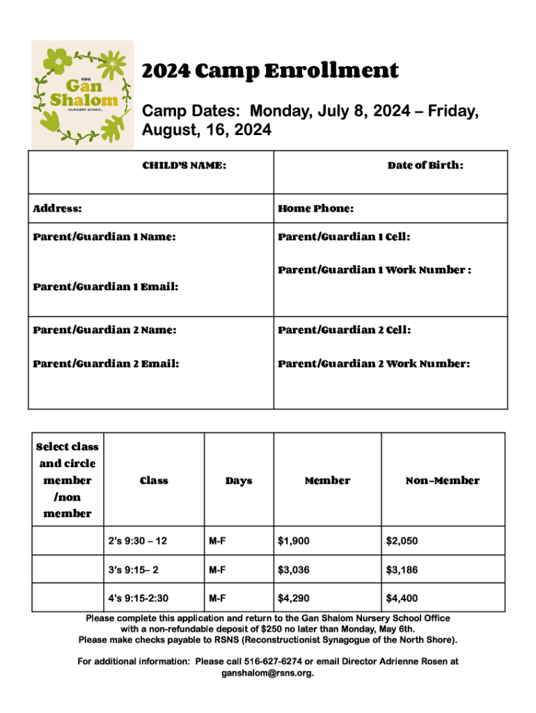 Fillable Online DAY CAMP ENROLLMENT PACKET - YMCA of Greater Pittsburgh ...