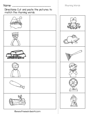 Fillable Online Cut-And-Paste To Match The Rhyming Words Worksheets Fax ...
