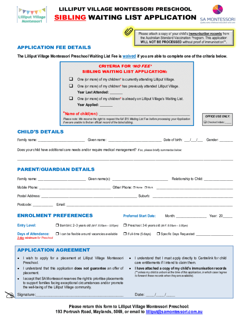 Fillable Online Application for Waitlist and Enrollment - Town of Woodstock Fax Email Print ...