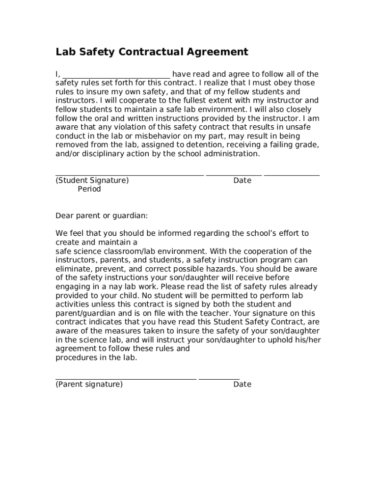 Lab Safety Contractual Agreement Doc Template | pdfFiller