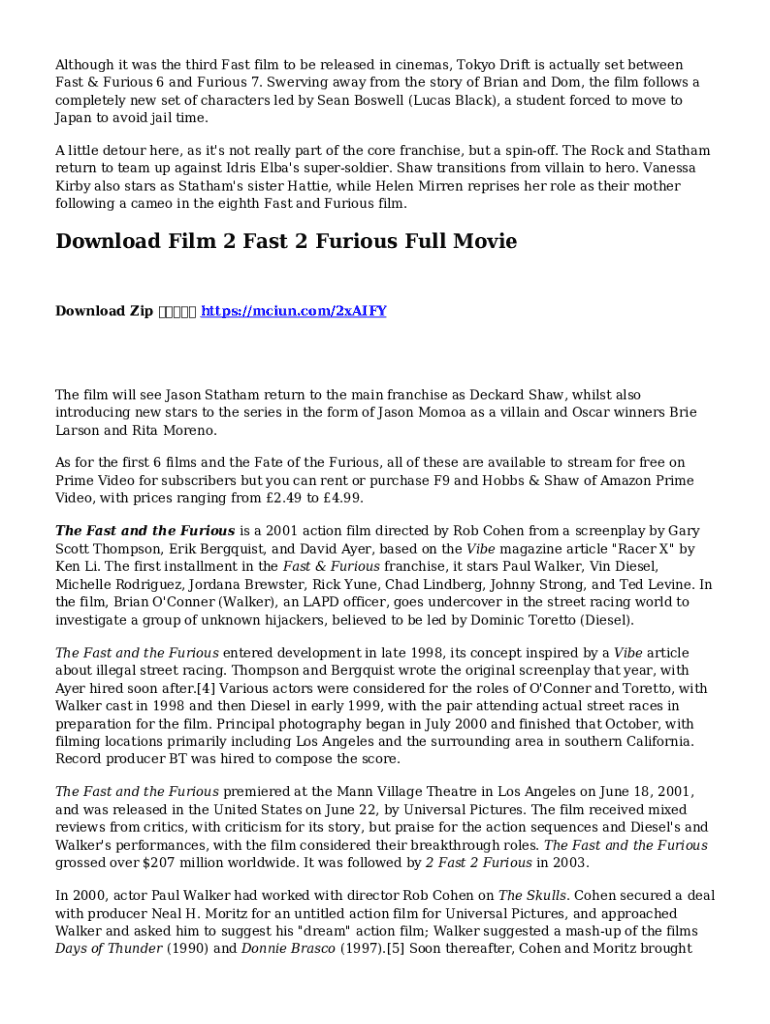 Fillable Online Fast & Furious Movies In Order: How to Watch ... Fax ...