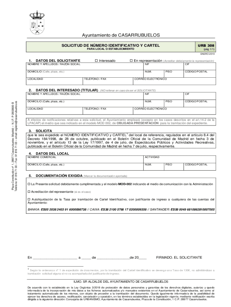 Completable En línea URB-308-Numero-identificativo-y-cartel. ... Fax ...