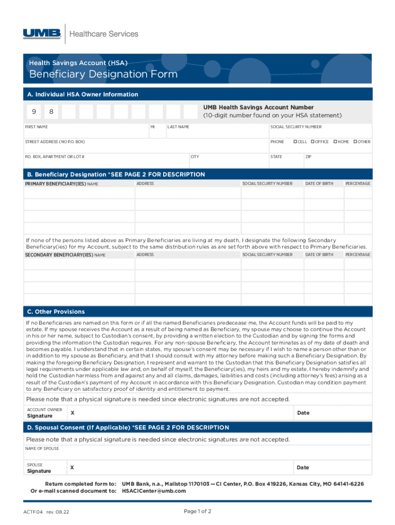 Fillable Online MyHSA Beneficiary Designation Form Fax Email Print ...