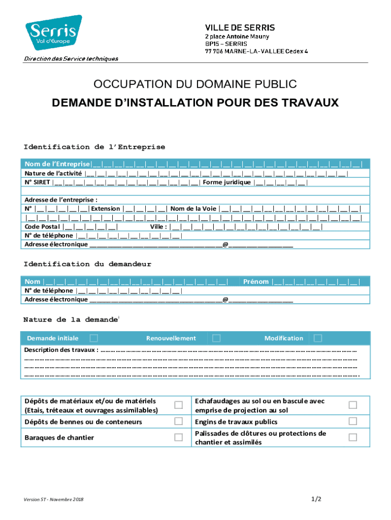 Remplissable En Ligne L'autorisation d'occupation temporaire (AOT) du domaine public Fax Email ...