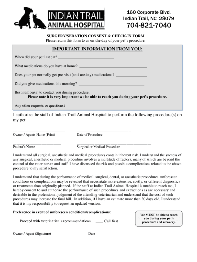 Fillable Online SURGERY/SEDATION CONSENT & CHECK-IN FORM Fax Email ...