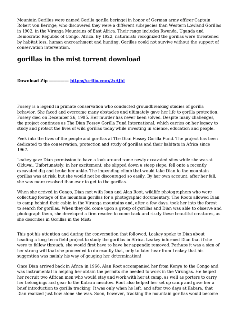 Fillable Online Volcanoes Gorillas - Groups, Facts, Trekking & Permit Costs Fax Email Print ...