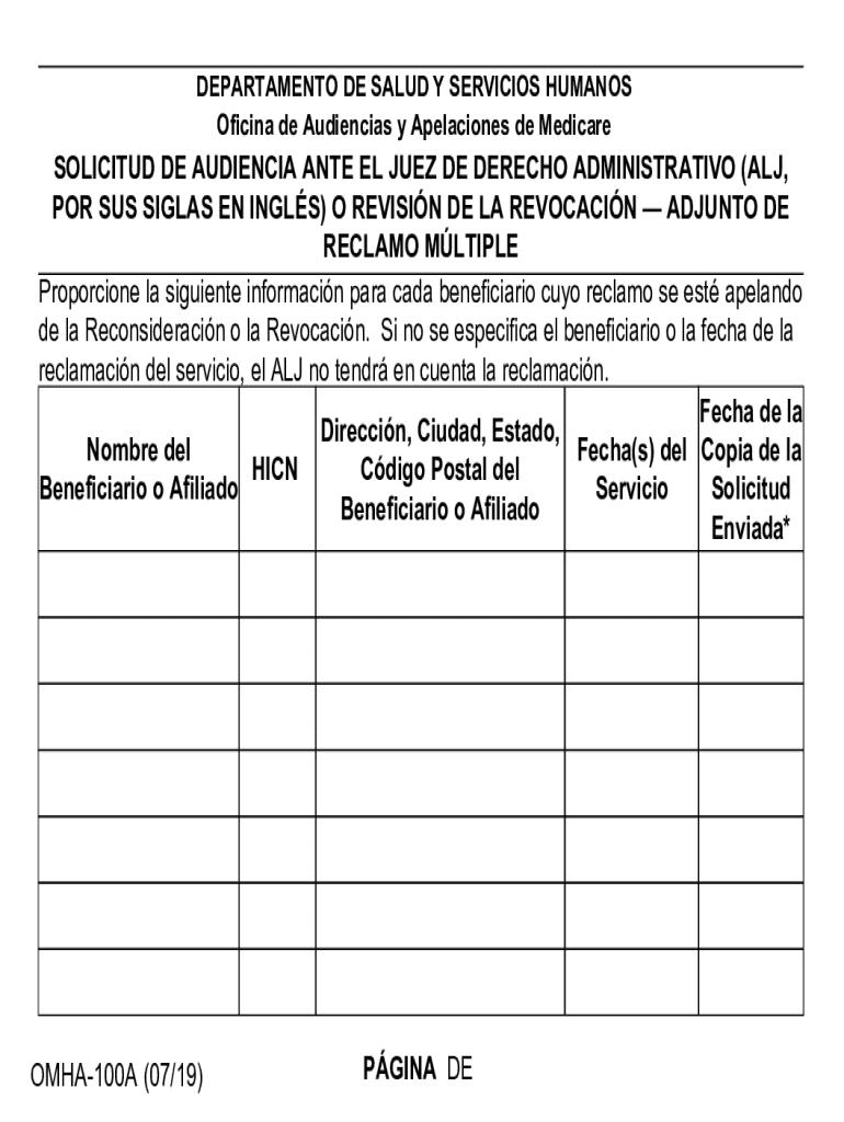 Fillable Online FORMULARIO OMHA-100A. SOLICITUD DE AUDIENCIA ANTE EL ...