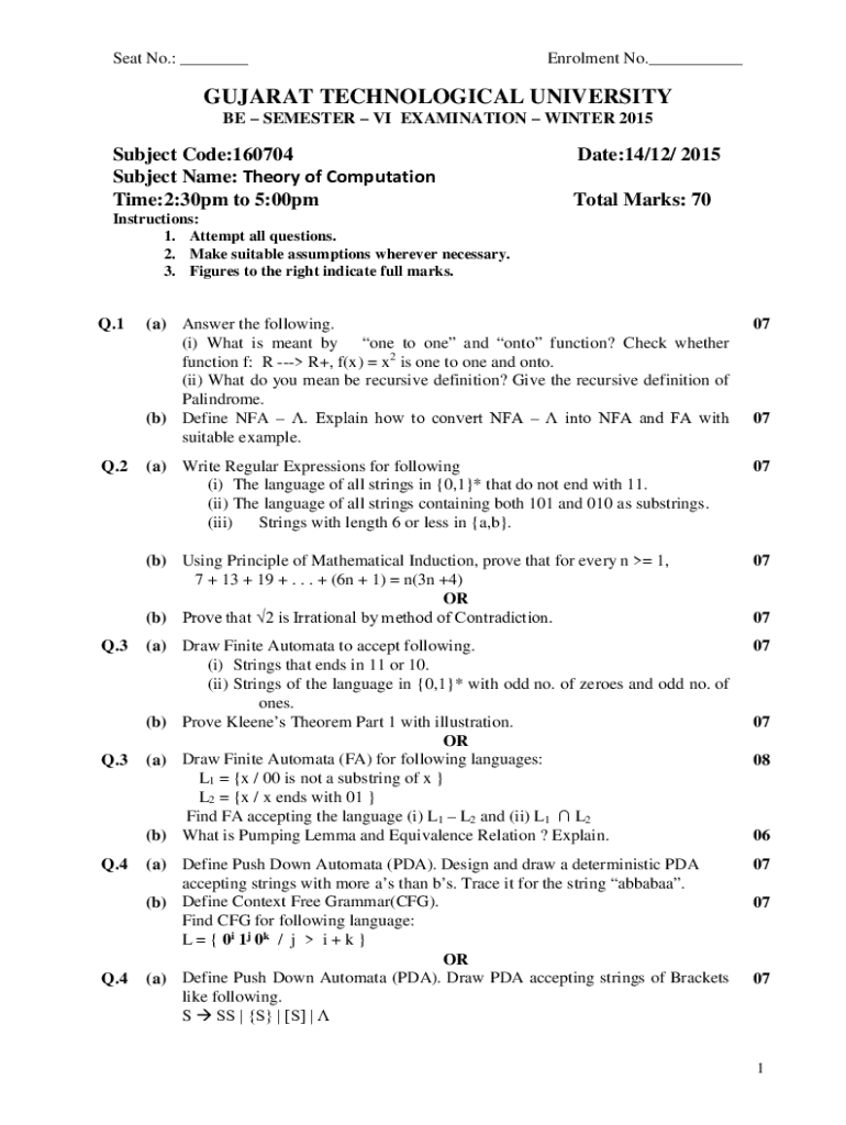 Fillable Online gujarat technological university - besemester Fax Email Print - pdfFiller