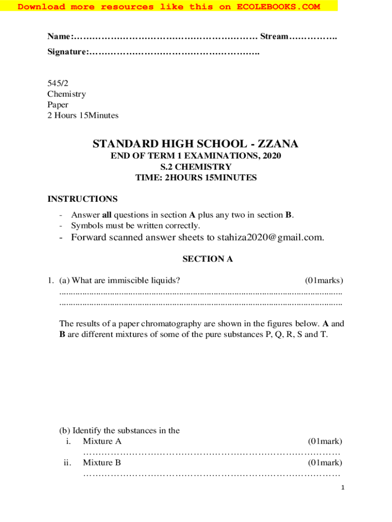 Fillable Online UGANDA SECONDARY SCHOOL PAST PAPERS Fax Email Print ...