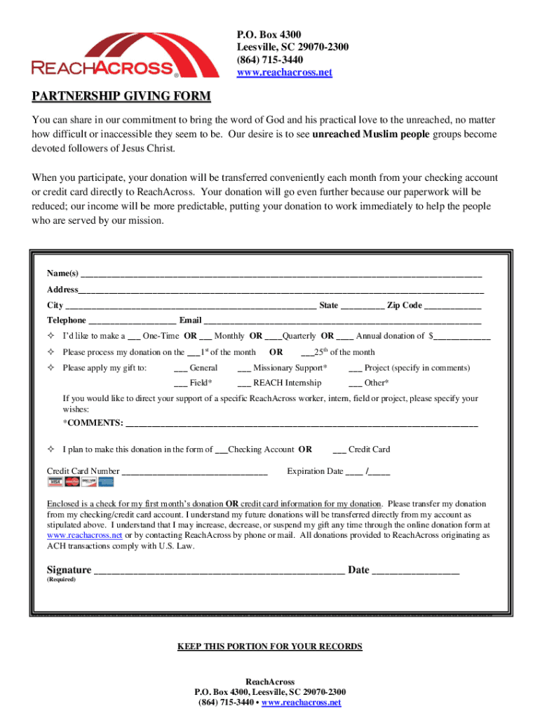 Fillable Online PARTNERSHIP GIVING FORM Fax Email Print - pdfFiller