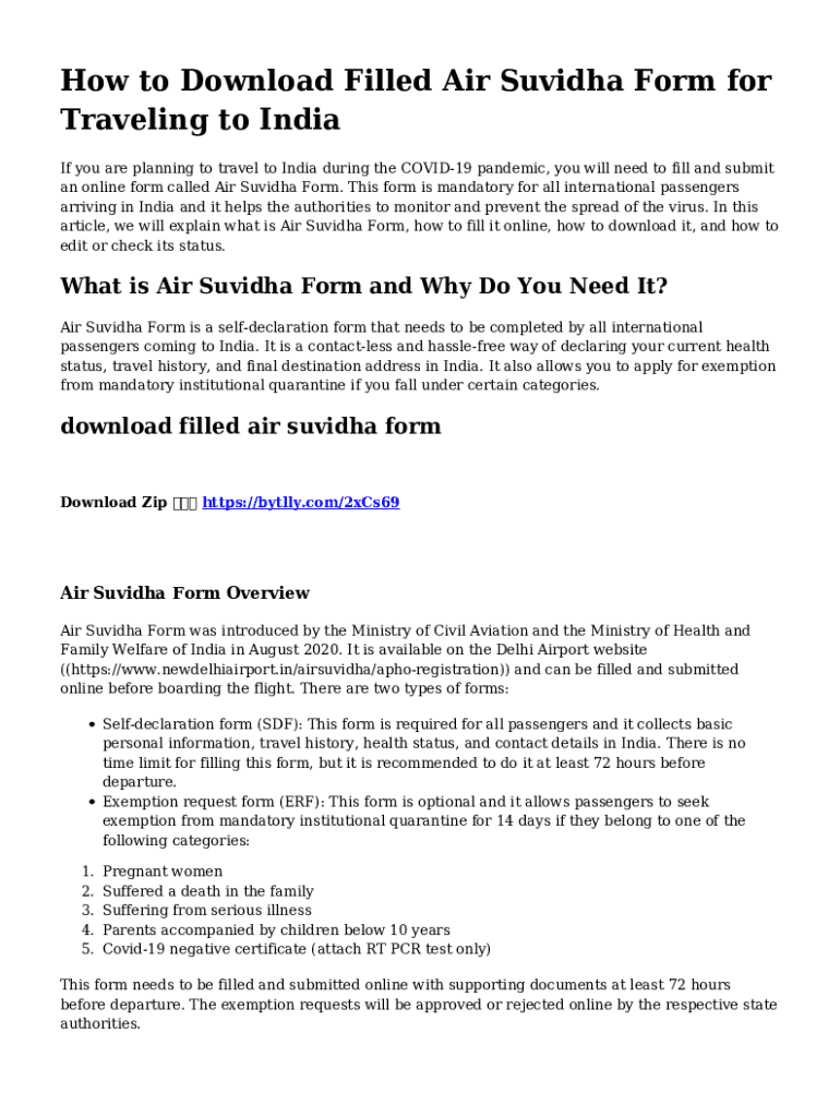 Fillable Online Air Suvidha: India's Self-Declaration Form for all ...