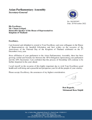 Fillable Online I am honored and delighted to extend to Your Excellency ...