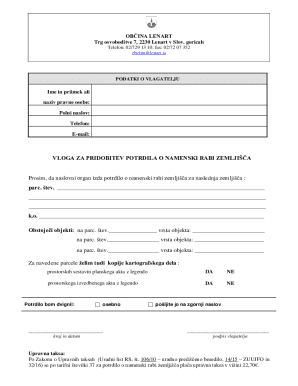 Fillable Online Prosim, da naslovni organ izda potrdilo o namenski rabi ...