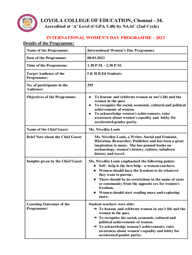 Fillable Online Loyola College receives A++ NAAC accreditation Fax Email Print - pdfFiller