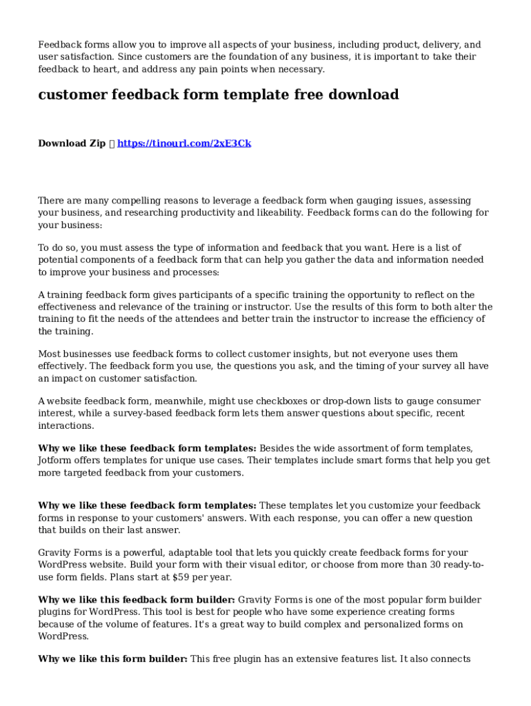 Fillable Online Customer Feedback Form Template Free Download Fax Email Print - pdfFiller