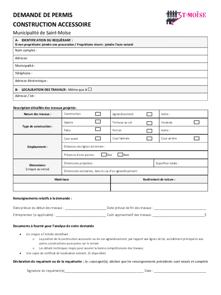 Remplissable En Ligne Formulaire de demande de permis pour construction ...