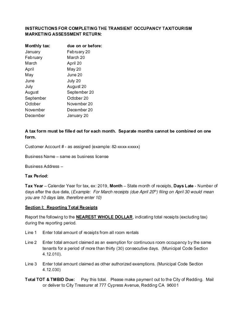 Fillable Online TOT Tax Form Instructions Fax Email Print - pdfFiller