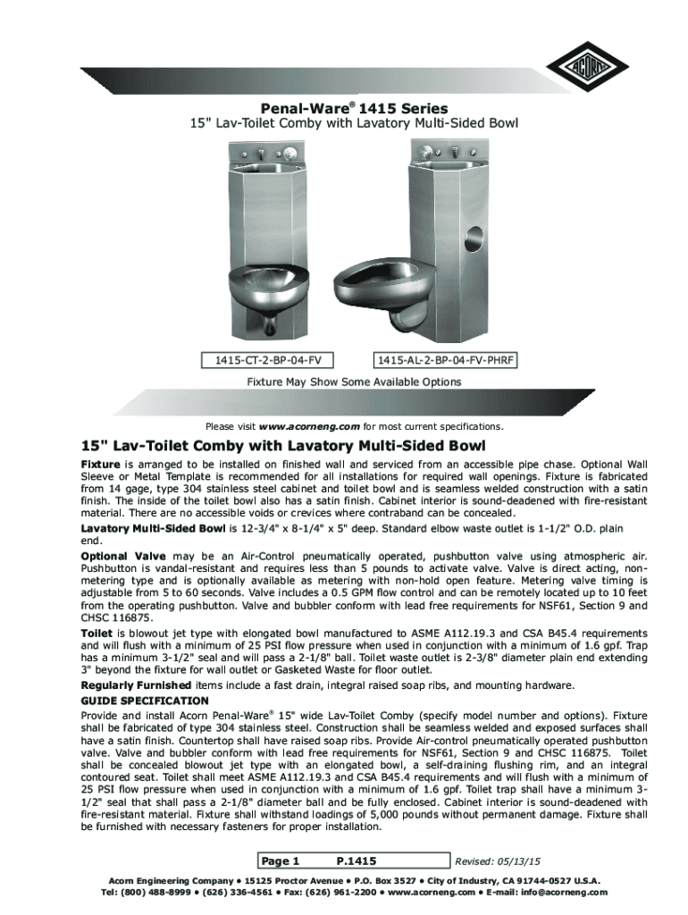 Fillable Online 15" Lav-Toilet Comby with Lavatory Multi-Sided Bowl Fax Email Print - pdfFiller