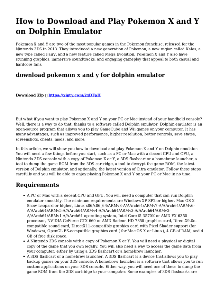 Fillable Online Can I play Pokemon X and Y on my laptop? Fax Email ...