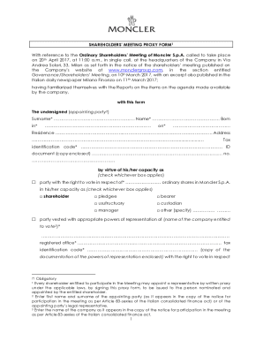 Fillable Online MONCLER S.p.A. PROXY FORM Fax Email Print - pdfFiller