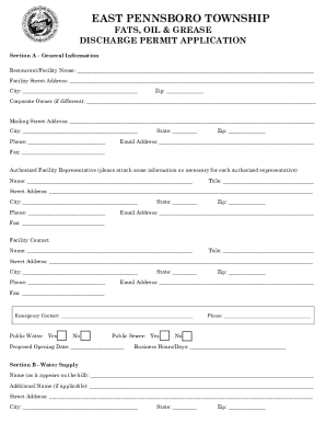 Fillable Online Fats, Oil, and Grease Discharge Permit Application Fax ...