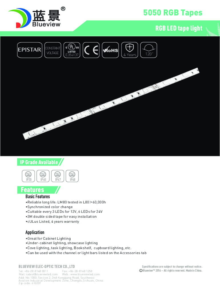 Fillable Online RGB LED Strip Lights - 12V LED Tape Light w/ DC Connector Fax Email Print ...