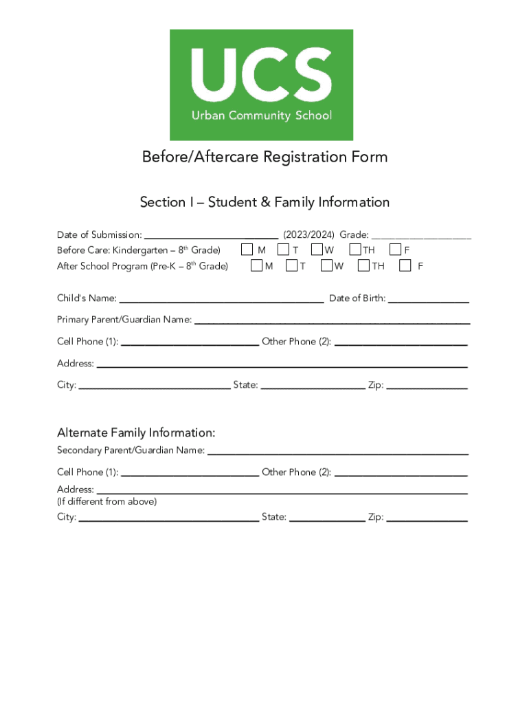 Fillable Online UCS Before & After Care Registration Form - 23-24 Fax Email Print - pdfFiller