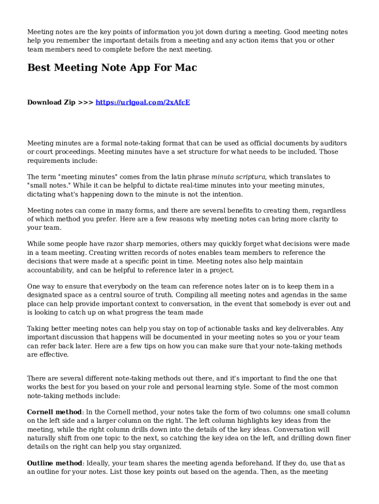Fillable Online Meeting Notes Template (With Tips and Example) Fax ...