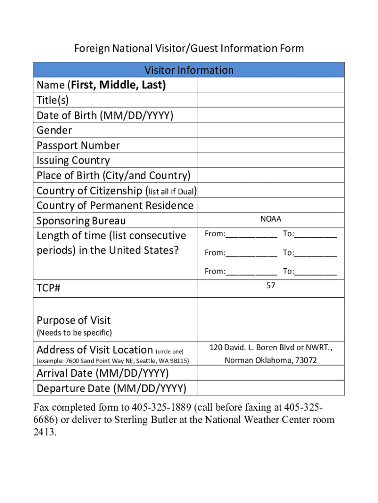 Fillable Online espo nasa Foreign National Information Sheet - NET Fax ...