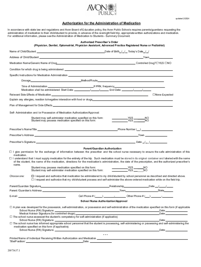 Fillable Online Avon BOEMedication Form UNIVERSAL.docx Fax Email Print ...