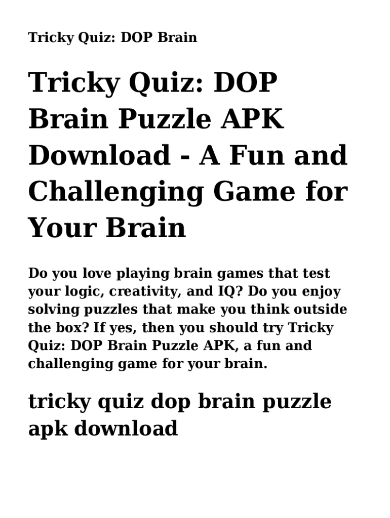 Fillable Online Brain Tricky Puzzle- DOP Quiz - Apps on Google Play Fax ...