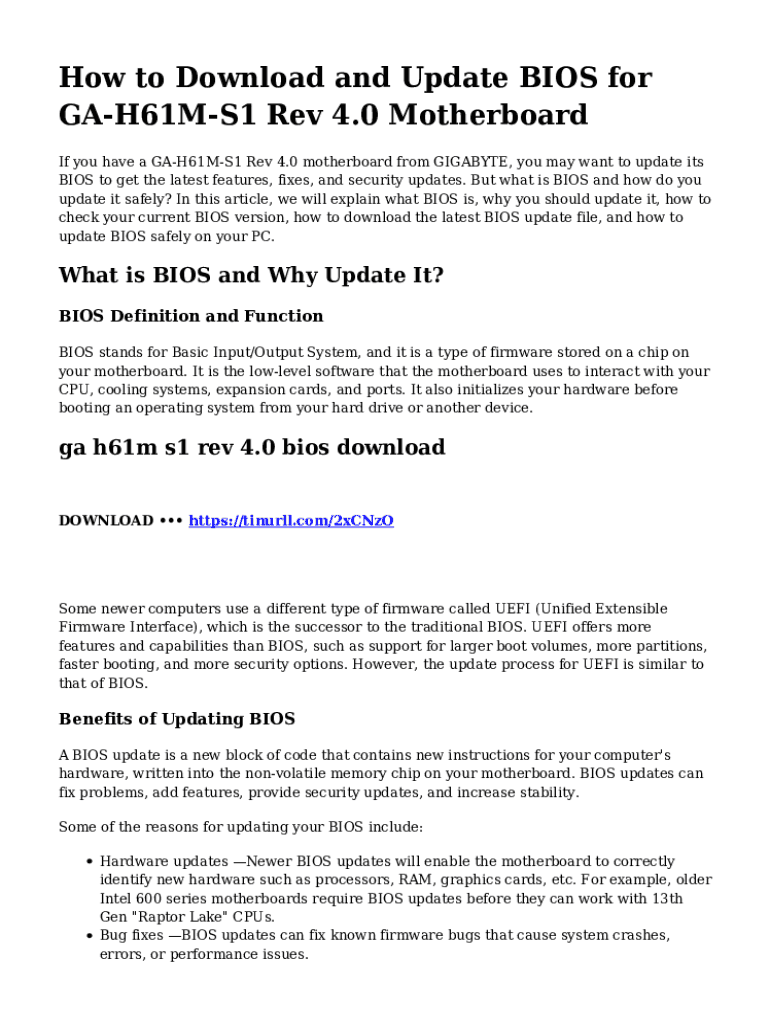 Fillable Online Ga H61m S1 Rev 4.0 Bios Download Fax Email Print - pdfFiller