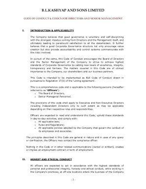 Fillable Online bl kashyap and sons limited code of conduct for ...